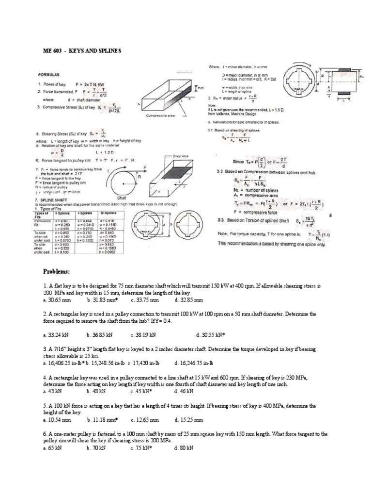 Design and Analysis of Keys and Splines for Power Transmission | PDF ...