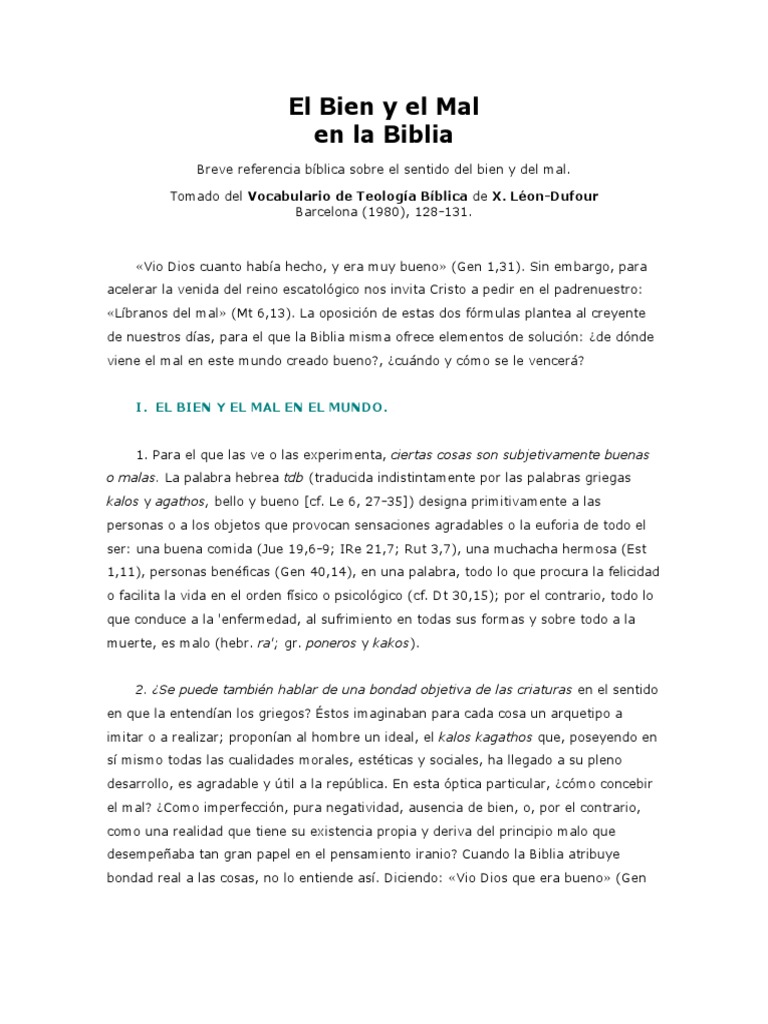 El Bien y el Mal en la Biblia | PDF | Mal | Creencia religiosa y doctrina