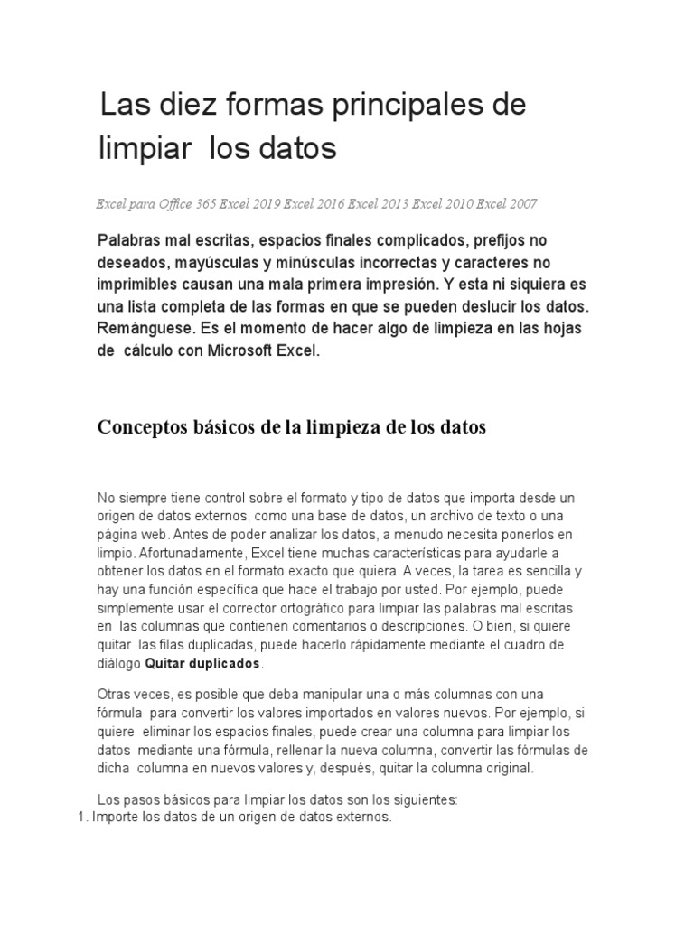 Las Diez Formas Principales de Limpiar Los Datos | PDF | Microsoft Excel | Ascii