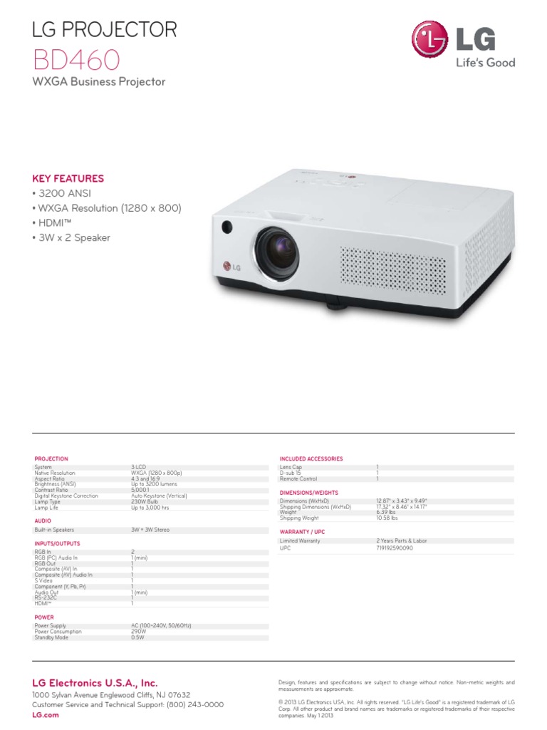 BD460 Spec Sheet | PDF | Hdmi | Imaging