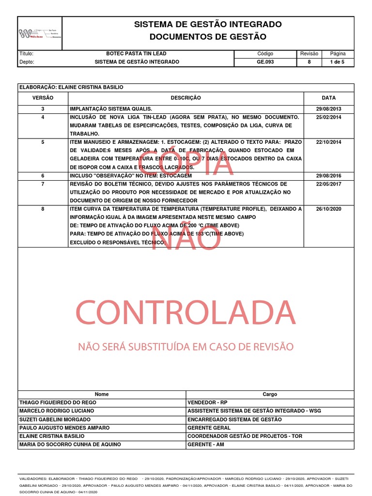 BOTEC Pasta Tin Lead GE 93 REV 008 - Português | PDF