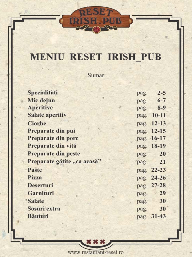Meniu Restaurant Reset Irish Pub | PDF