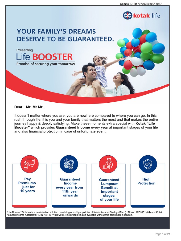 Kotak Life Booster Plan Overview | PDF | Insurance | Life Insurance