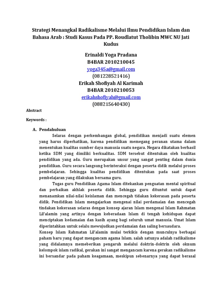 Strategi Menangkal Radikalisme Melalui Ilmu Pendidikan Islam Dan Bahasa Arab | PDF