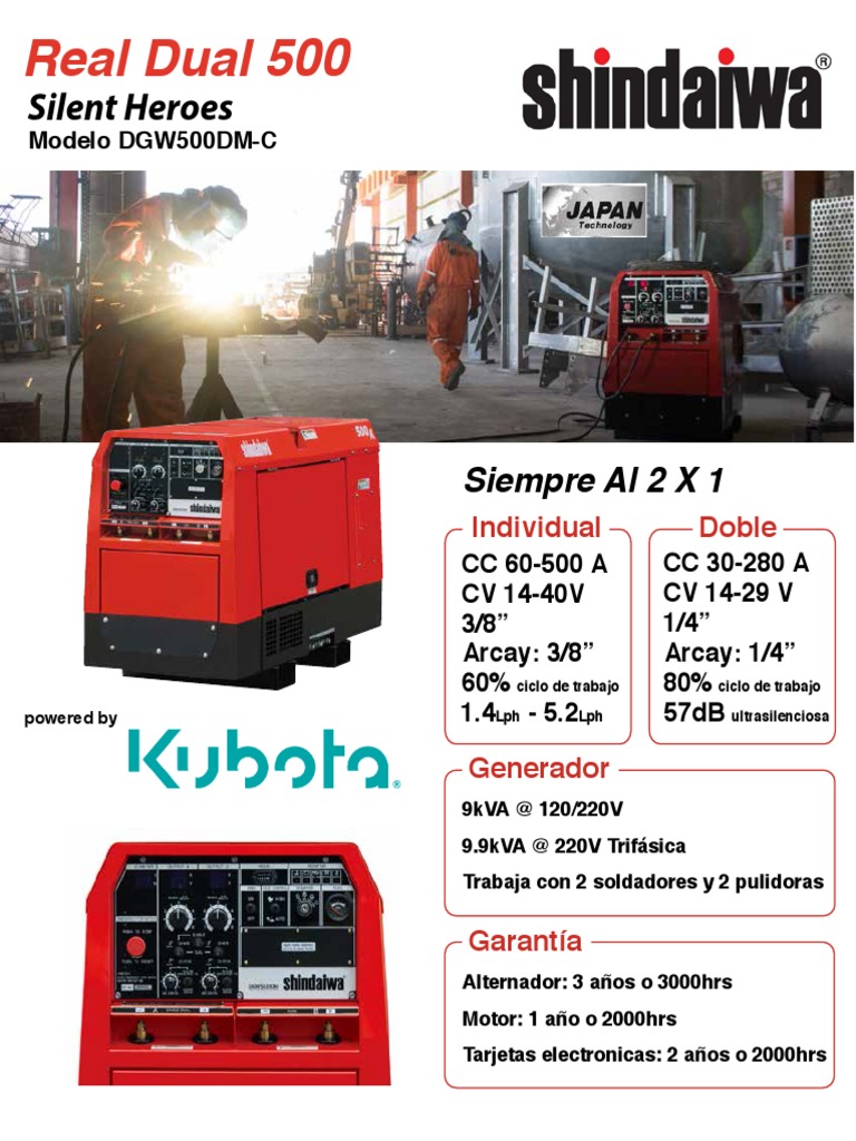 Ficha Tecnica Soldadora 500 Amperes DGW500DM Shindaiwa | PDF | Soldadura | Construcción