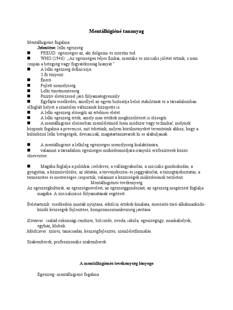 Mentálhigiénés Tananyag | PDF