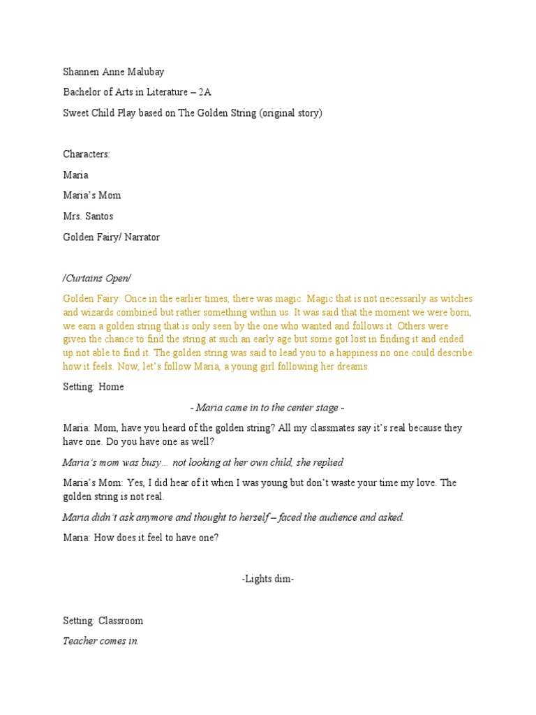 Sweet Play Script Original by Shannen Malubay | PDF