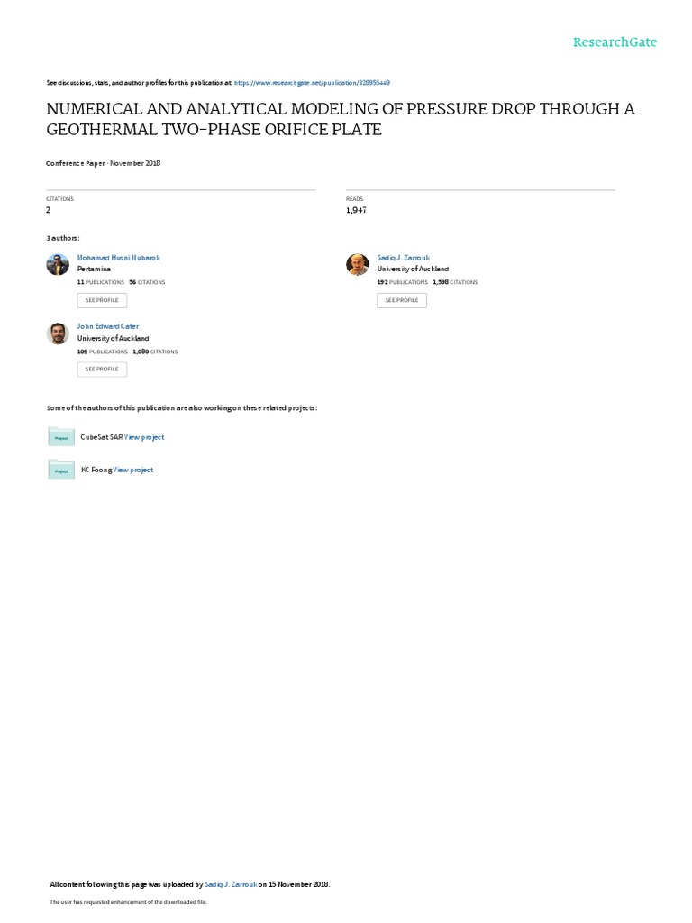 Numerical and Analytical Modeling of Pressure Drop Through A Geothermal Two-Phase Orifice Plate ...