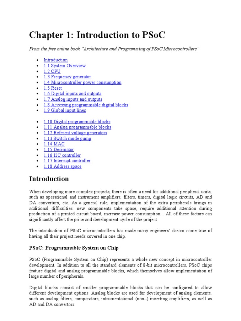 Chapter 1: Introduction To Psoc: From The Free Online Book "Architecture and Programming of Psoc ...
