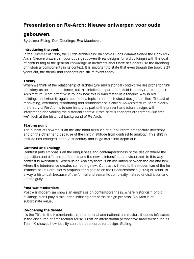 Group 3 Text Re-Arch - Nieuwe Ontwerpen Voor Oude Gebouwen | PDF