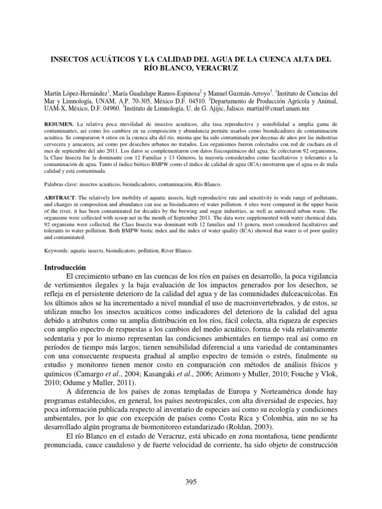 Insectos Acuáticos como Bioindicadores del Río Blanco | PDF | Agua | Río