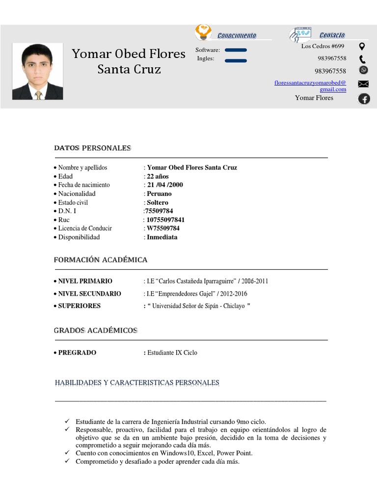 Datos de Yomar Obed Flores | PDF