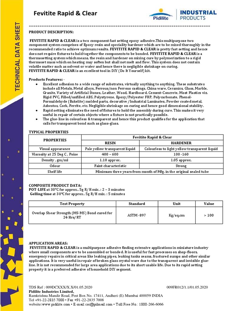 Fevitite Rapid and Clear Epoxy Adhesives | PDF | Epoxy | Adhesive