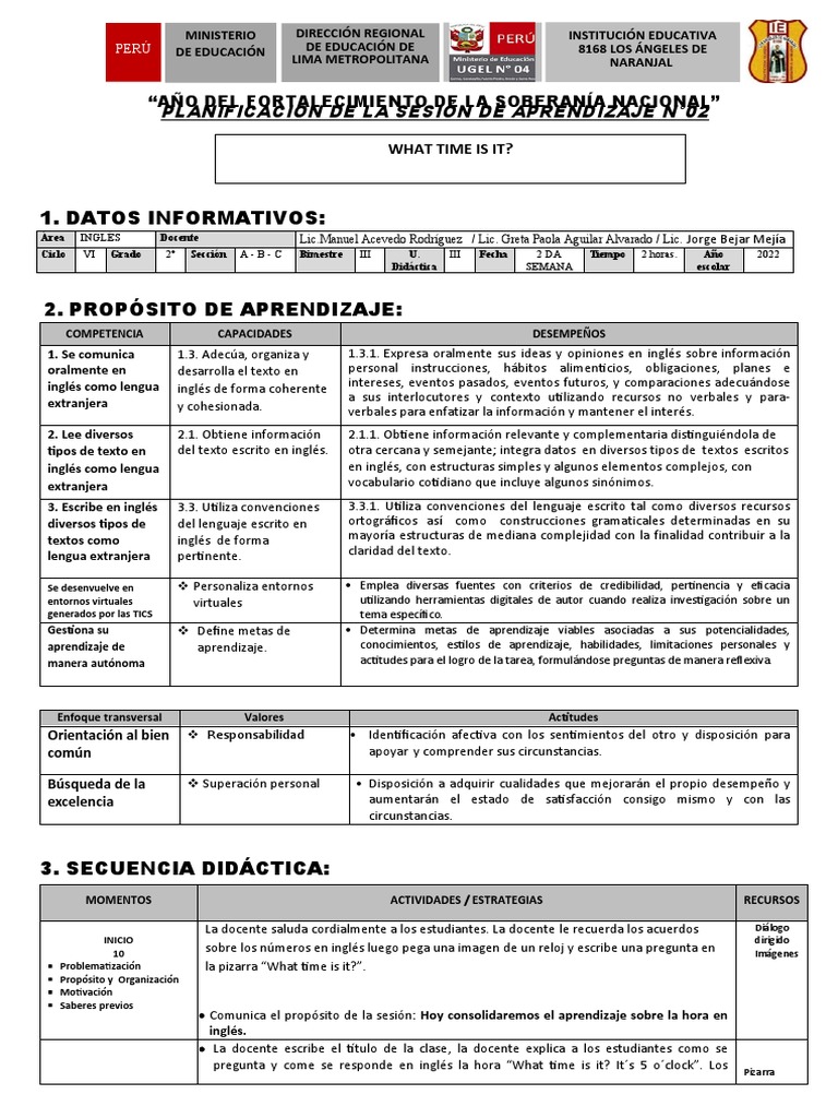 Sesion de Aprendizaje Inglés #2 (2° A Sec.) - Iii Bim. - 2022 | PDF | Aprendizaje | Idioma en Inglés