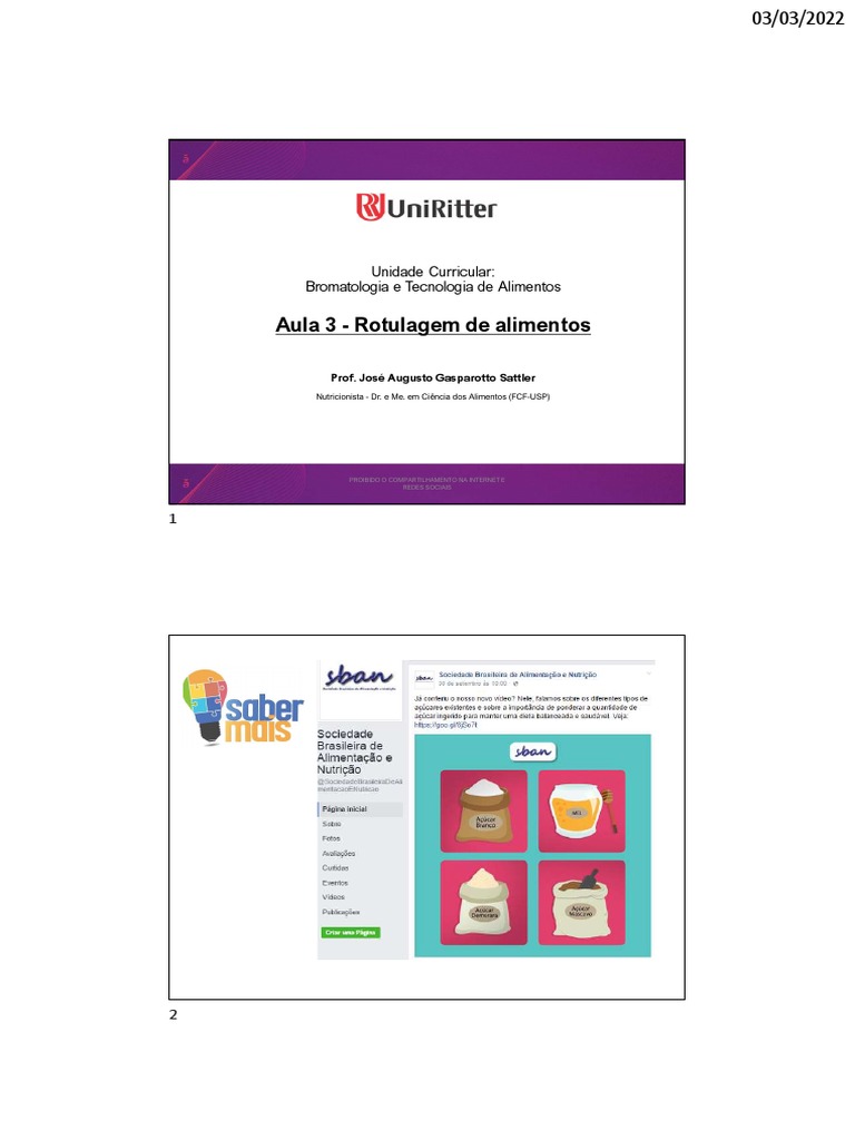 Aula 3 - Rotulagem de Alimentos | PDF | Gordura | Alimentos