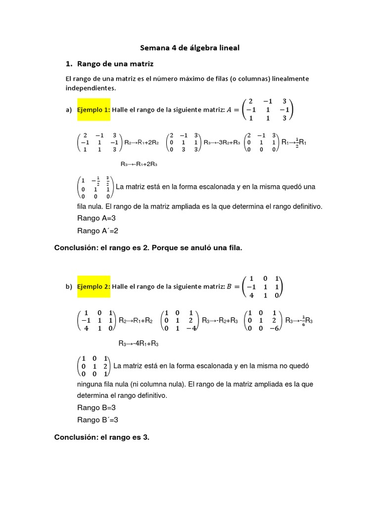Clase Semana 4 de Álgebra Lineal | PDF | Sistema de ecuaciones lineales | Matriz (Matemáticas)