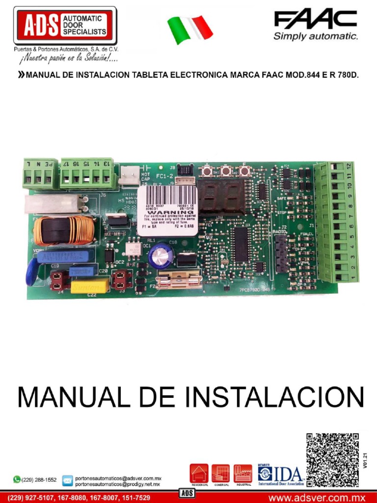 Manual de Instalacion Tableta Electronica Marca Faac Mod.844 e r 780d | PDF