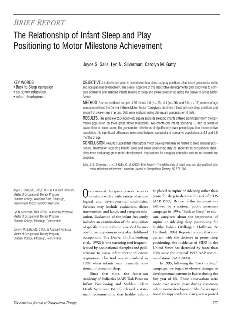 Relationship of Infant Play and Sleep Positioning To Motor Milestone ...