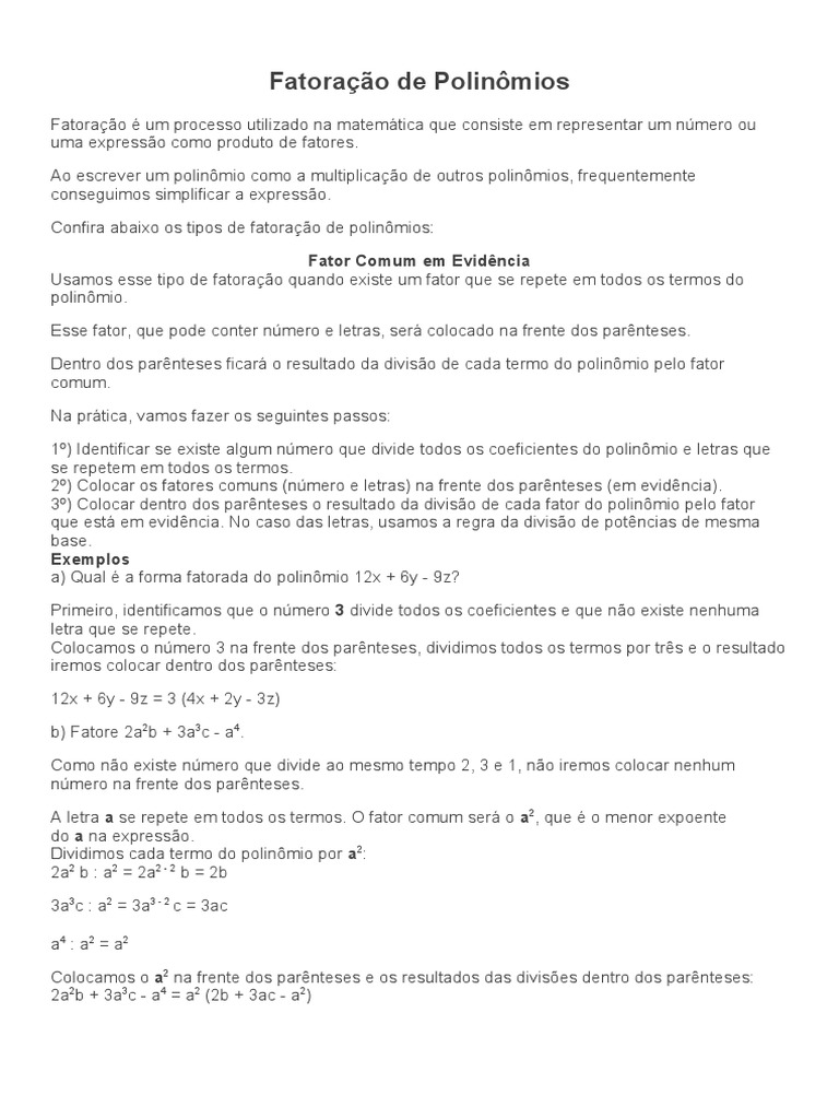 Fatoração de Polinômios | PDF | Números | Conceitos matemáticos