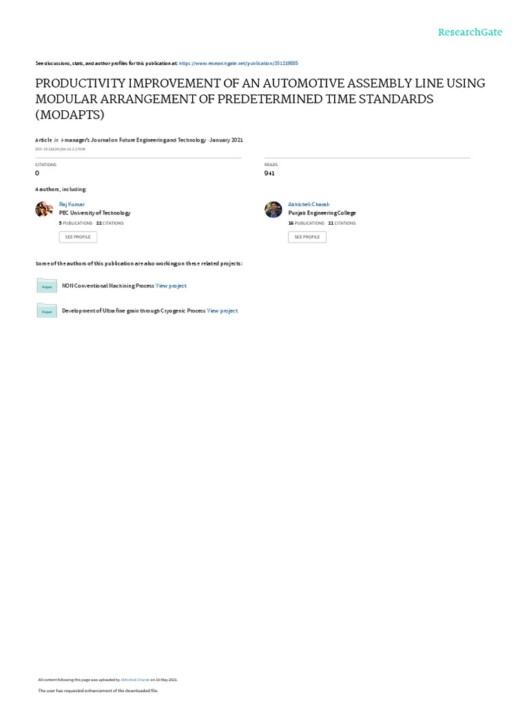 Productivity Improvement Of An Automotive Assembly Line Using Modular Arrangement Of