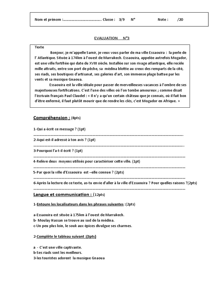 Eval Passerelle Sem1 | PDF