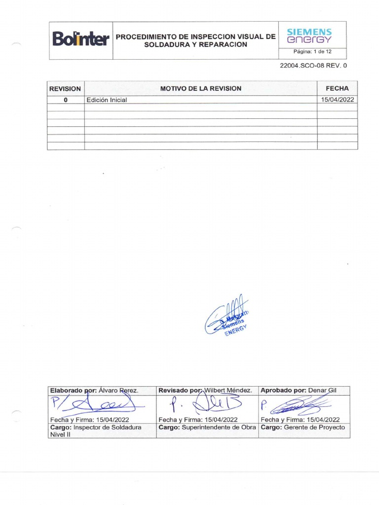 Formato Inspeccion Visual De Soldadura
