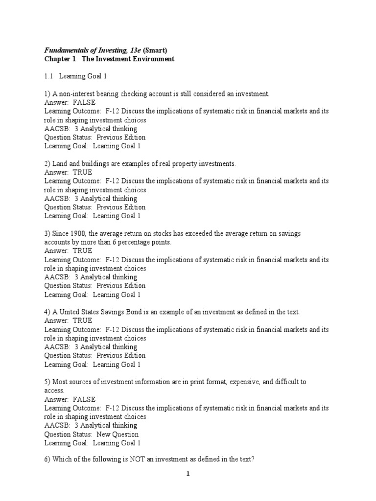 Investment Test Bank | PDF | Capital Market | Stocks