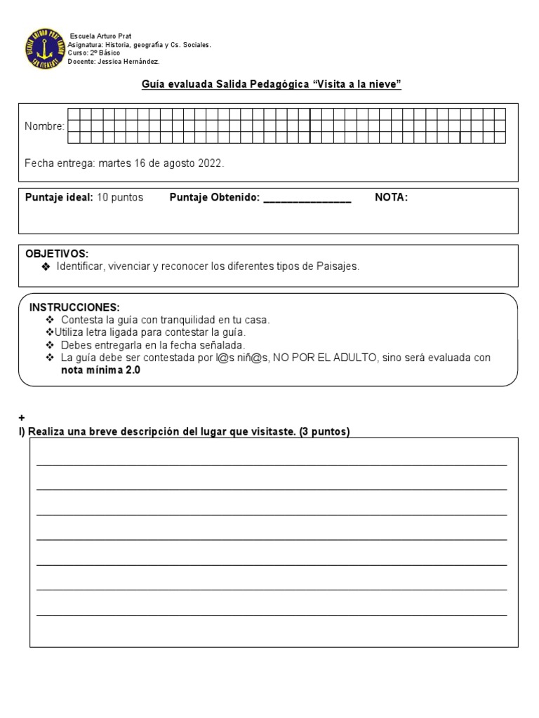 Guía Evaluada Salida Pedagógica Nieve | PDF