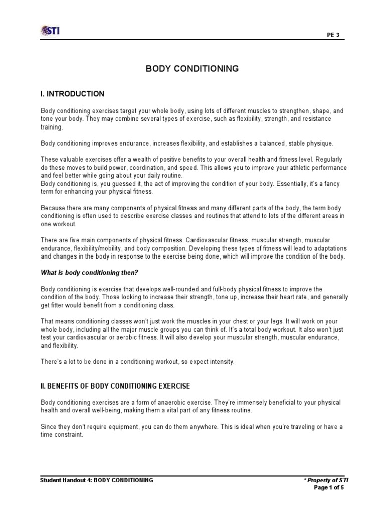 Handout 04 Body Conditioning | PDF | Physical Fitness | Strength Training