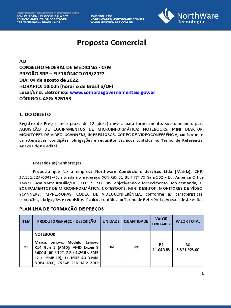 CFM Proposta Comercial PE 13 2022 | PDF | BIOS | Inicialização ...