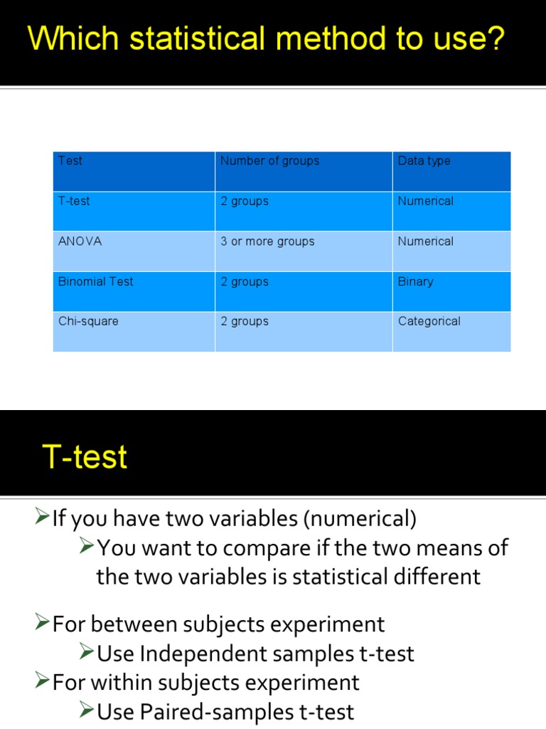 Which Statistical Method To Use | PDF | Student's T Test | Post Hoc ...