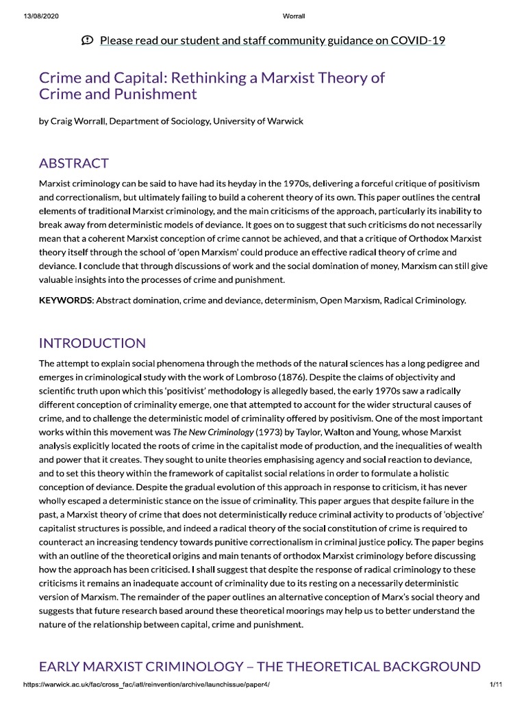 Craig Worrall - Crime and Capital Rethinking A Marxist Theory of Crime and Punishment | PDF
