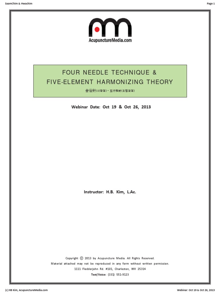 Korean Four Needle Acupuncture Hwa Chim 10 Ceu | PDF | Yin And Yang ...