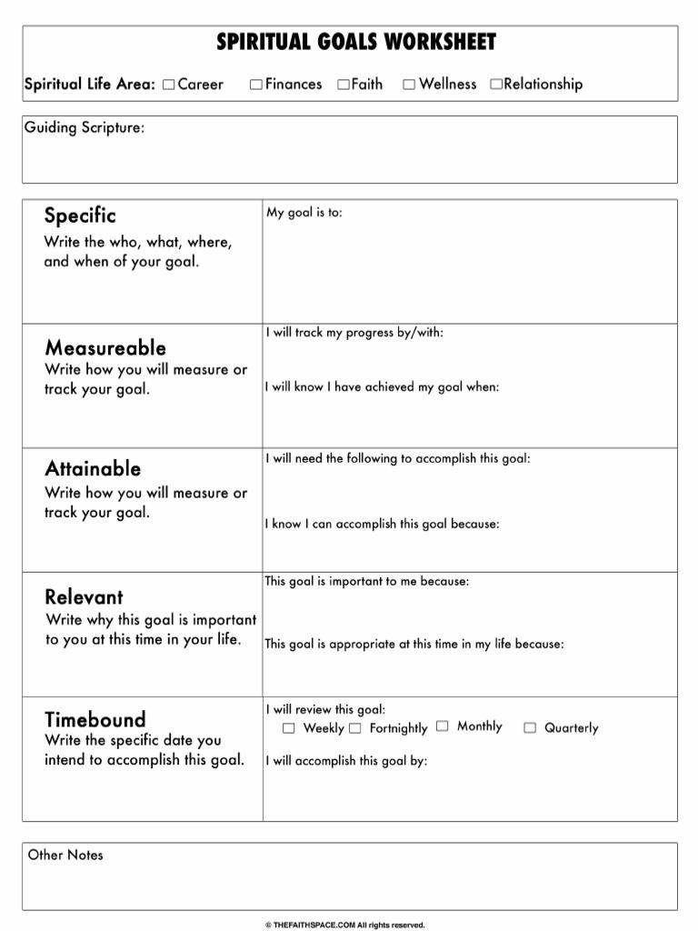 Spiritual Goals Worksheet - BXW | PDF