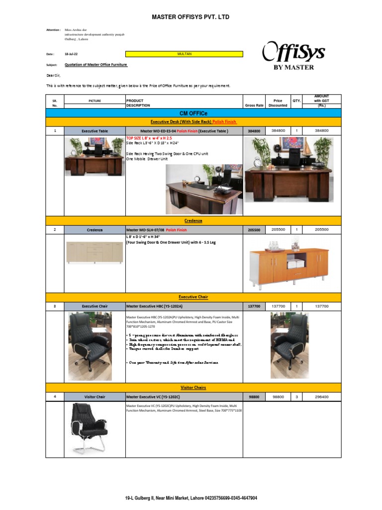 Master Offisys Quotation For Infrastructure Development Authority ...