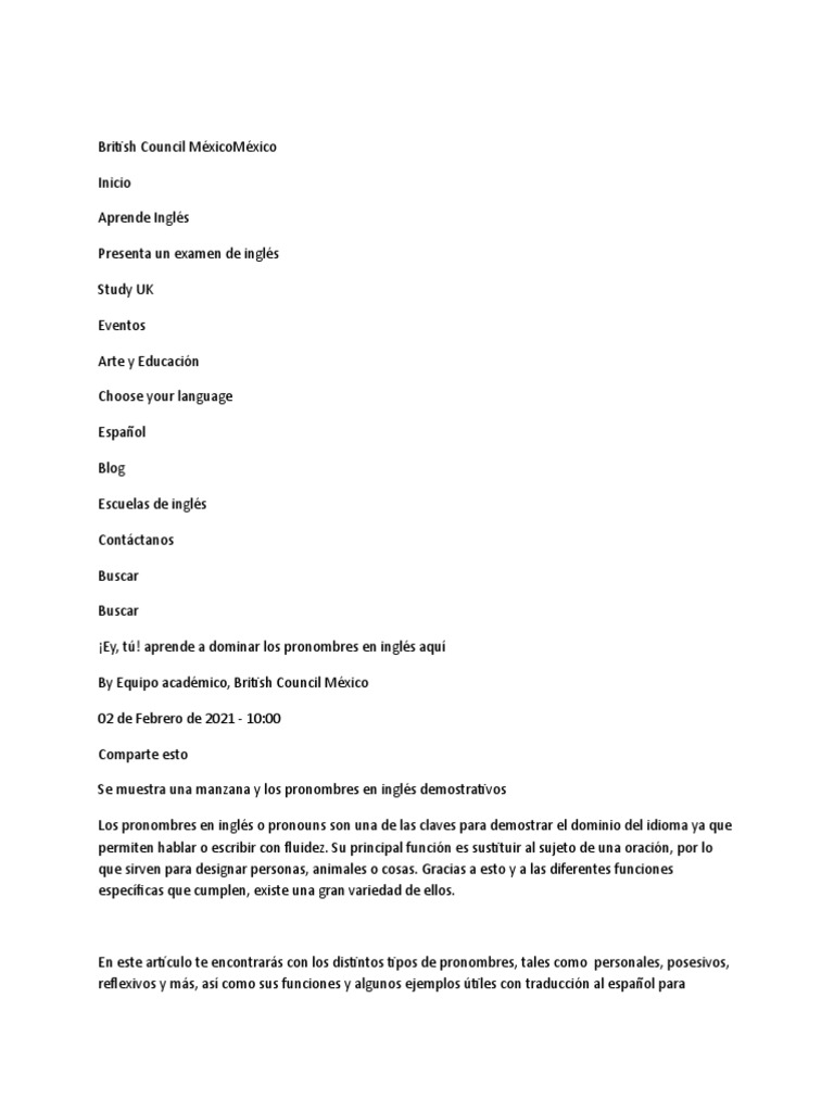Aprende A Dominar Los Pronombres en Inglés Aquí | PDF | Asunto ... Aprende A Dominar Los Pronombres en Inglés Aquí | PDF | Asunto ...