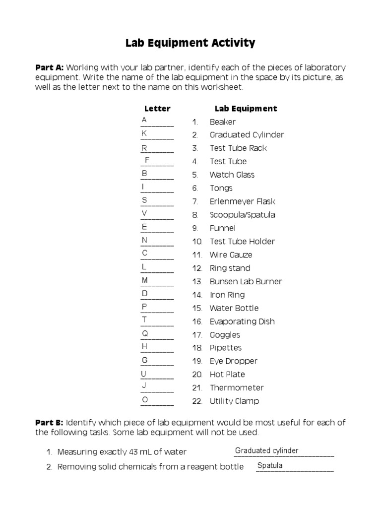 Lab Equipment Activity | PDF | Laboratories | Laboratory Equipment