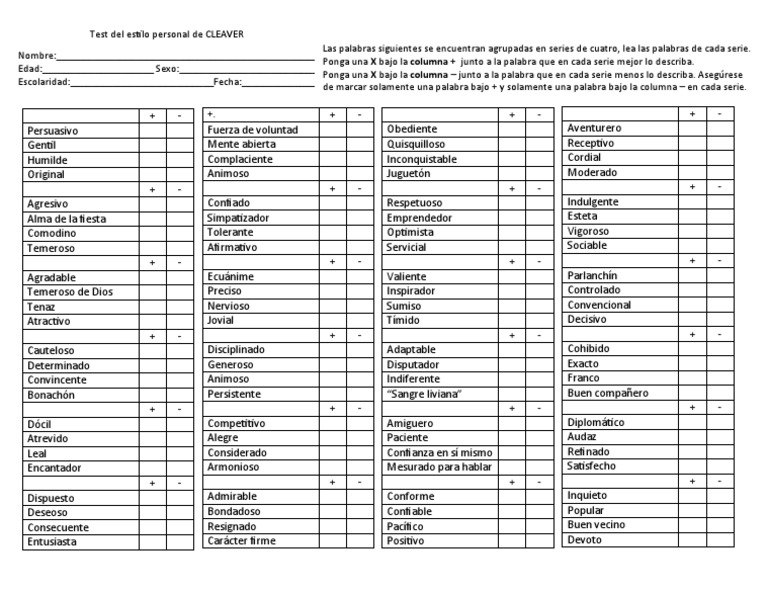 Test Del Estilo Personal de CLEAVER | PDF