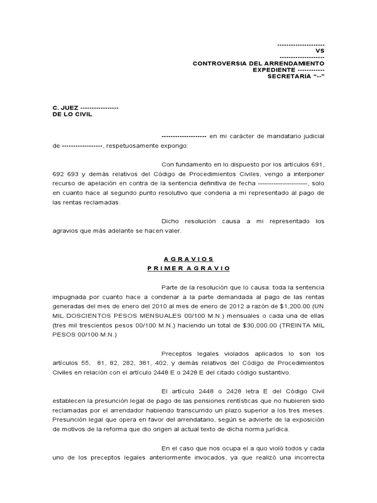 Recurso de Apelacion Contra Sentencia Definitiva | PDF | Sentencia (ley) | Ley común