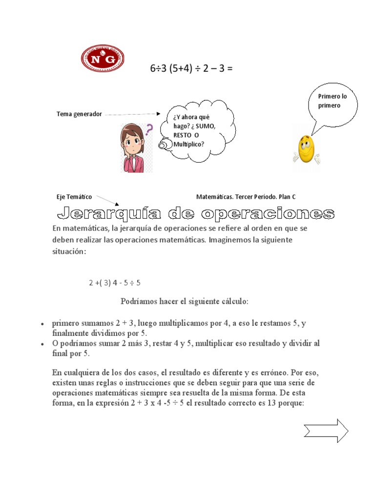 Cuadernillo N° 26. Jerarquía de Operaciones Tercer Período Matematica ...