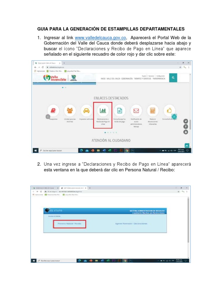 Guía paso a paso para la generación y pago de estampillas departamentales en línea | PDF | Red ...