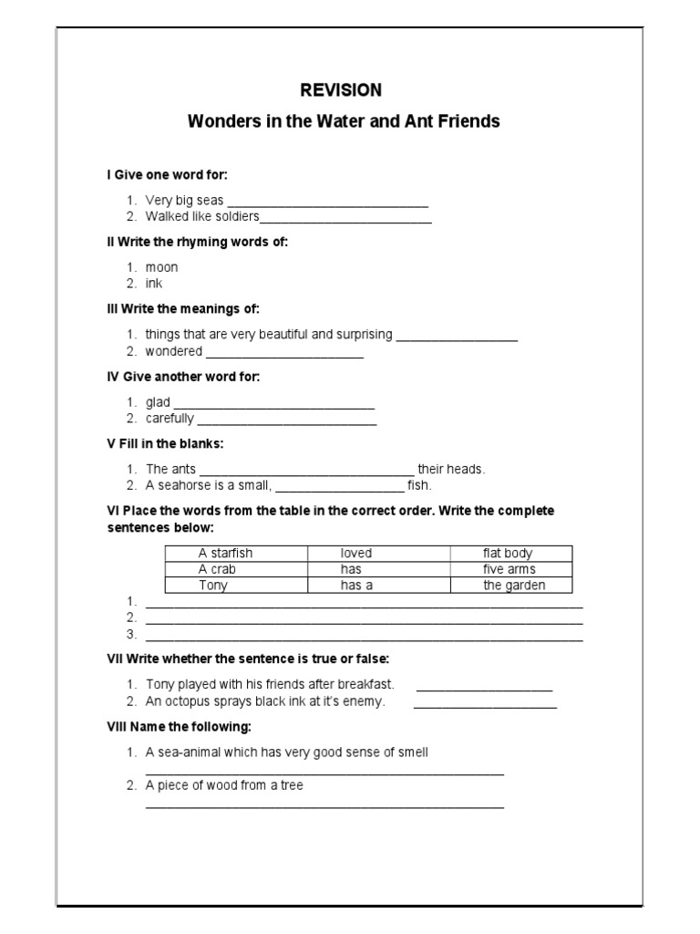 Revision Worksheet | PDF