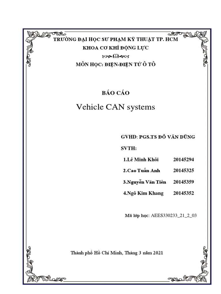 Báo Cáo Vehicle CAN Systems | PDF