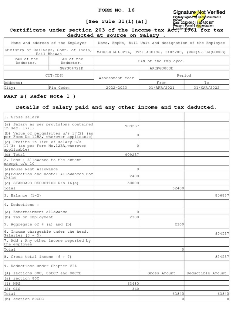 Form16 (2021-2022) | PDF | Tax Refund | Government
