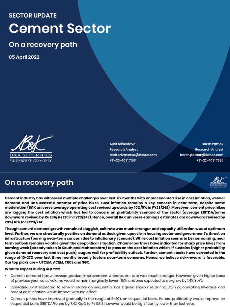 Cement - Sector Update - 05 Apr 22 | PDF | Inflation | Profit (Economics)