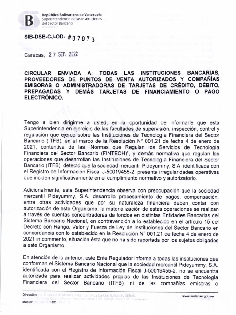 Circular - Sib DSB CJ Od - 7073 - 2022 09 27 | PDF | Tecnología ...