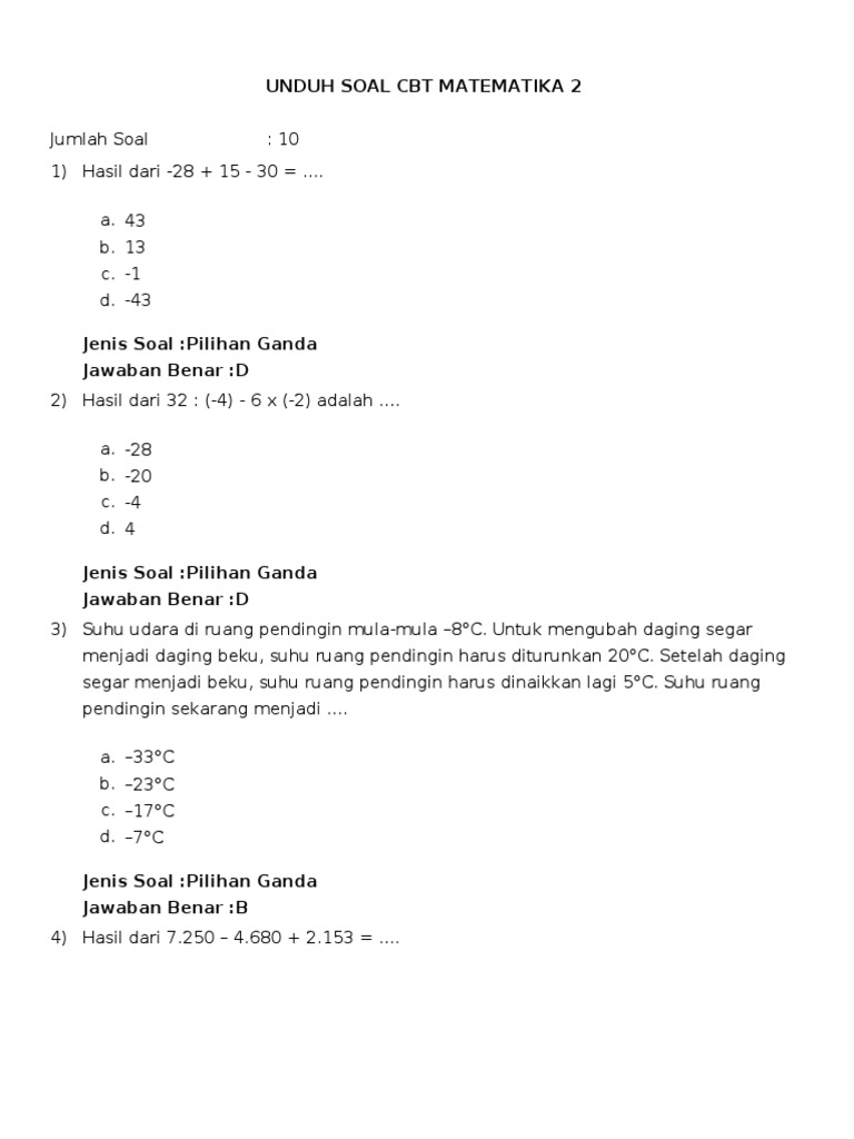 Lembar Soal CBT Matematika 2 | PDF