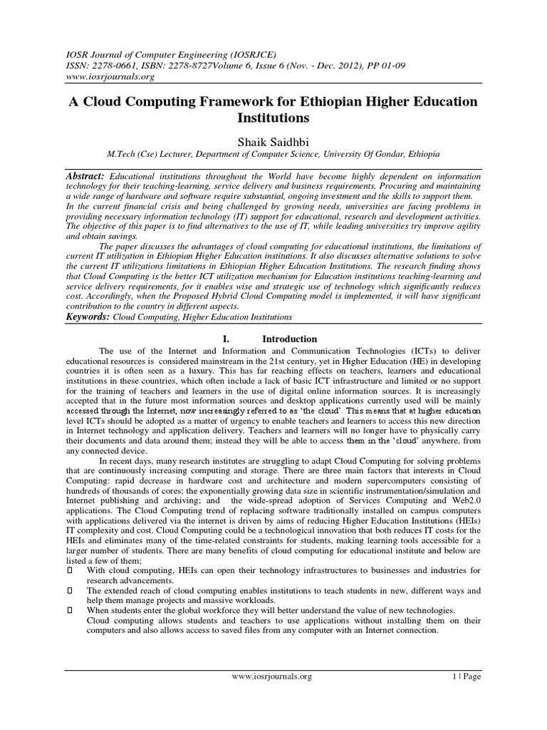 Cloud Computing in Ethiopian Higher Education | PDF | Cloud Computing | Educational Technology