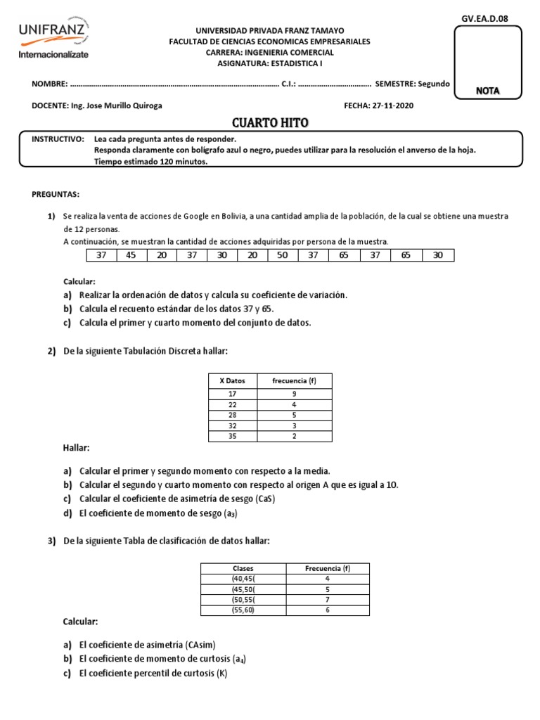 4 Hito - Examen Preguntas | PDF | Estadísticas