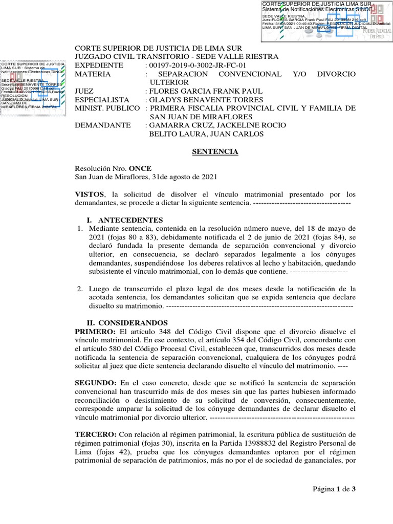 Sentencia de Divorcio - Jaq | PDF | Divorcio | Instituciones sociales